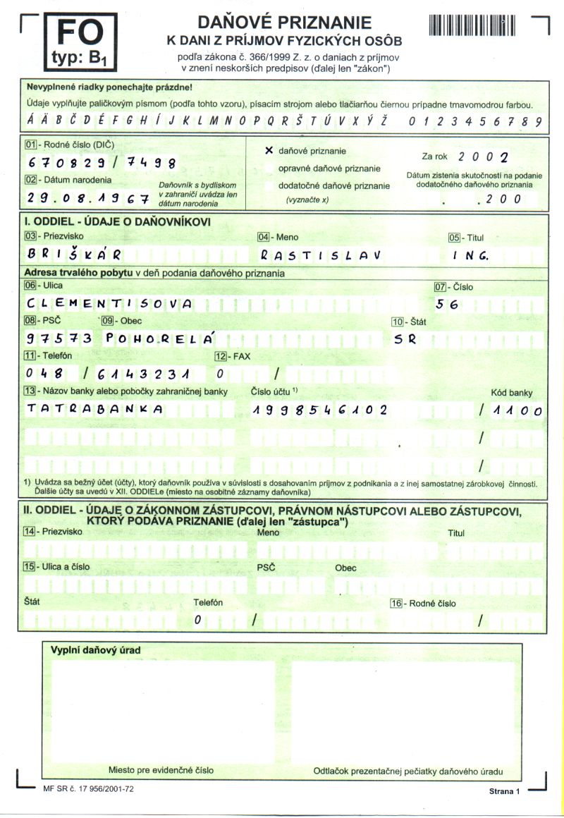 Daňové priznanie - typ B1 | oPeniazoch.sk Daňové priznanie - typ B1 | oPeniazoch.sk